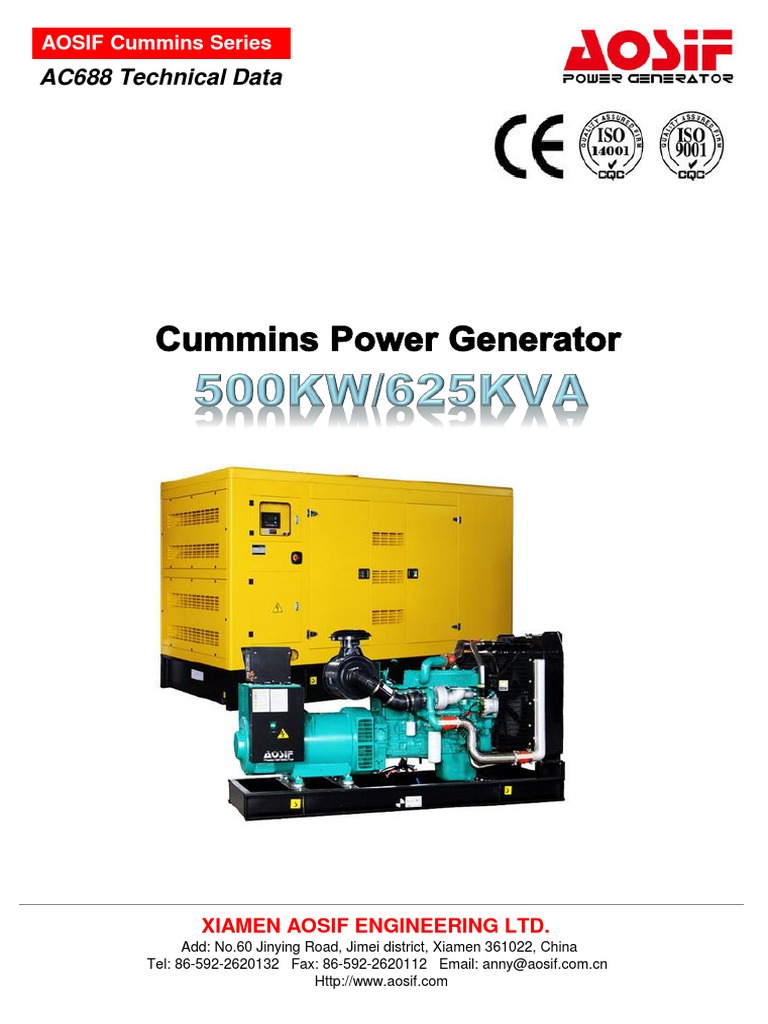 AOSIF Cummins 625kva Data Sheet | PDF