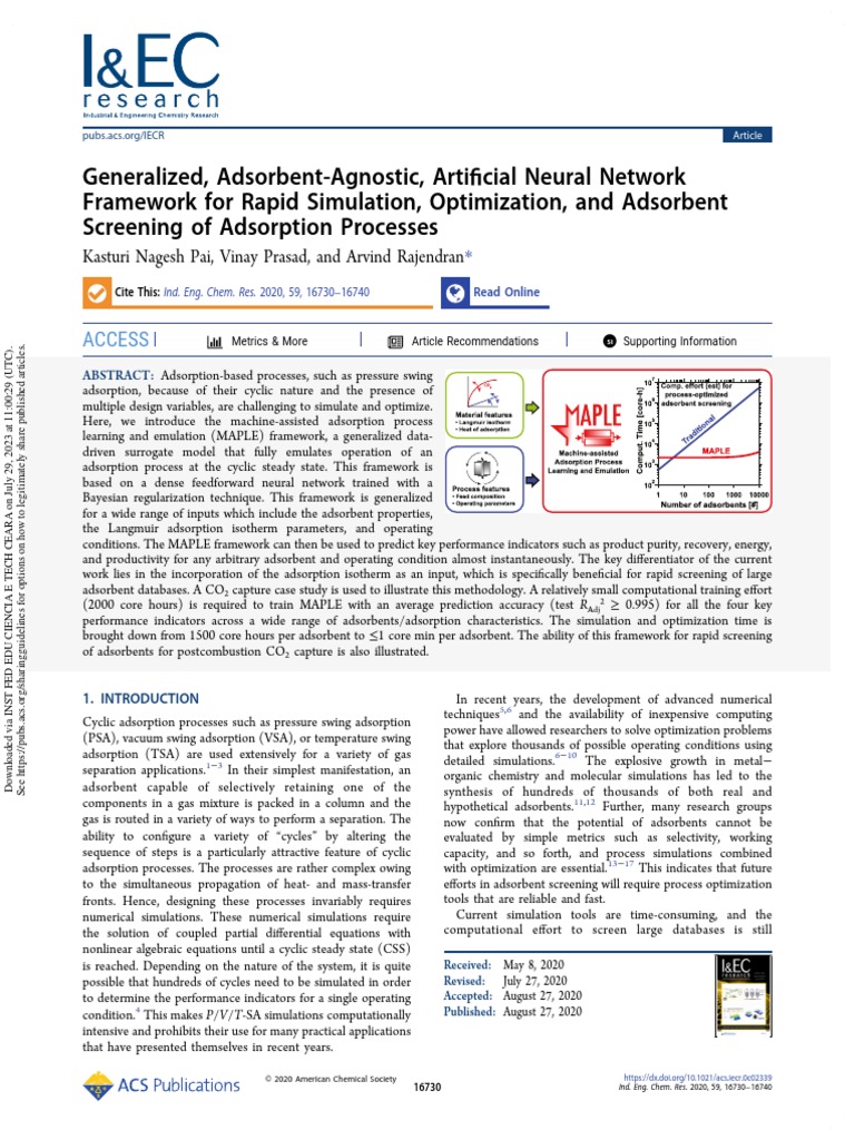 Generalized, Adsorbent-Agnostic, Artificial Neural Network Framework ...