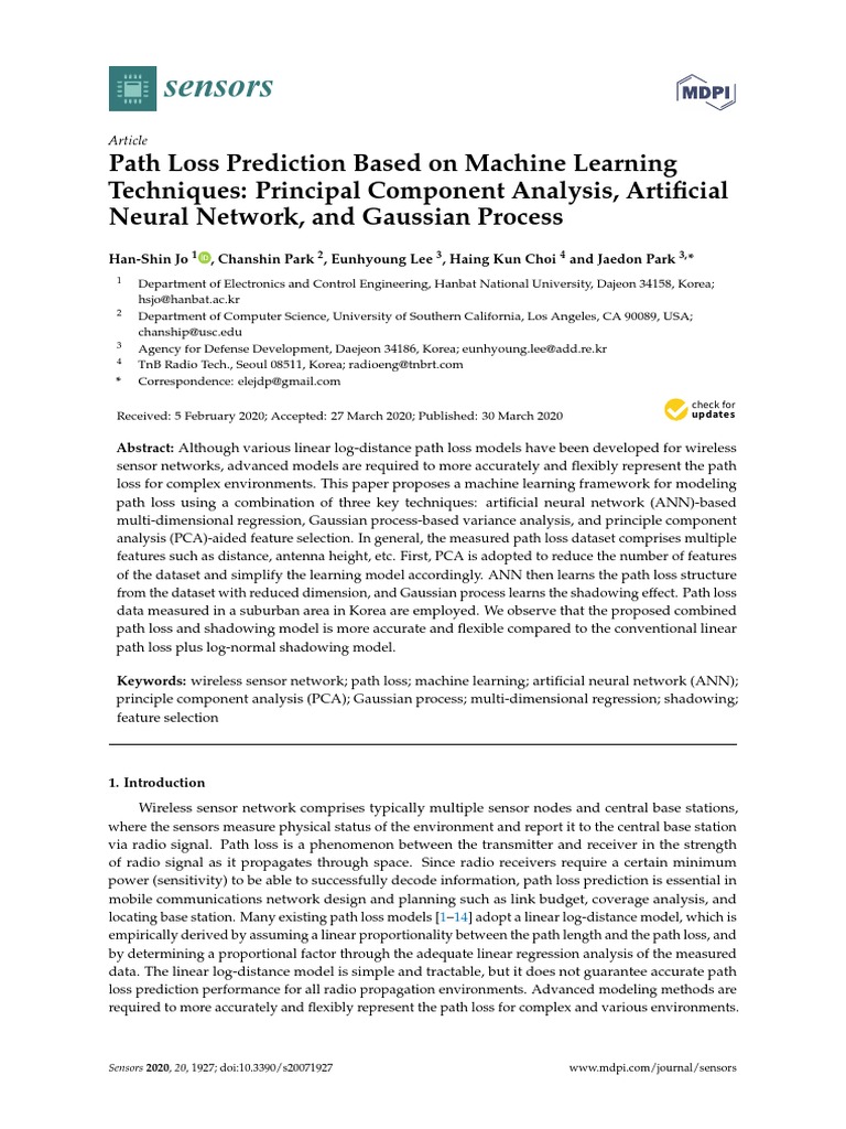 Path Loss Prediction Based On Machine Learning Principal Component Analysis, Artificial | PDF