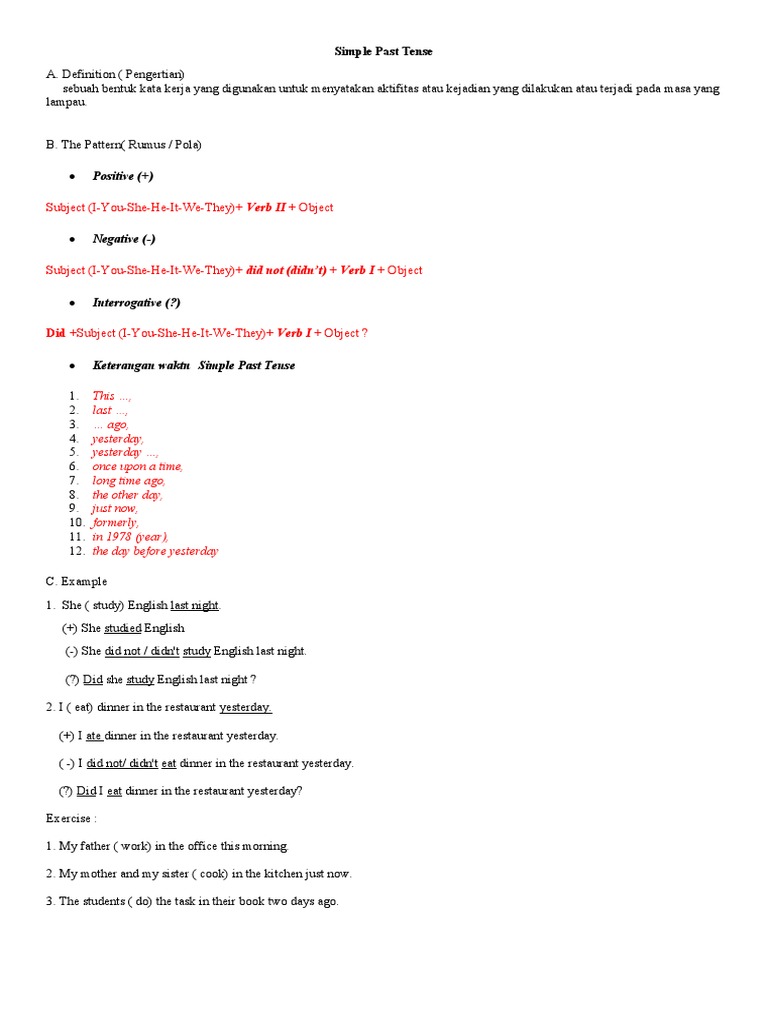 Material Simple Past Tense | PDF