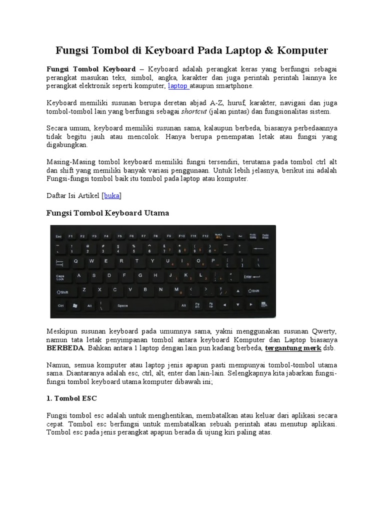 Fungsi Tombol Di Keyboard Pada Laptop | PDF