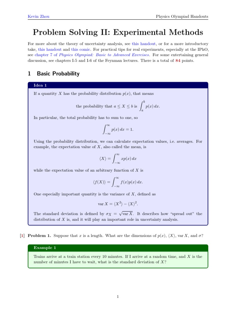 Problem Solving II: Experimental Methods: 1 Basic Probability | PDF | Standard Deviation ...