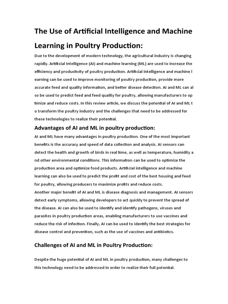 The Use of Artificial Intelligence and Machine Learning in Poultry | PDF