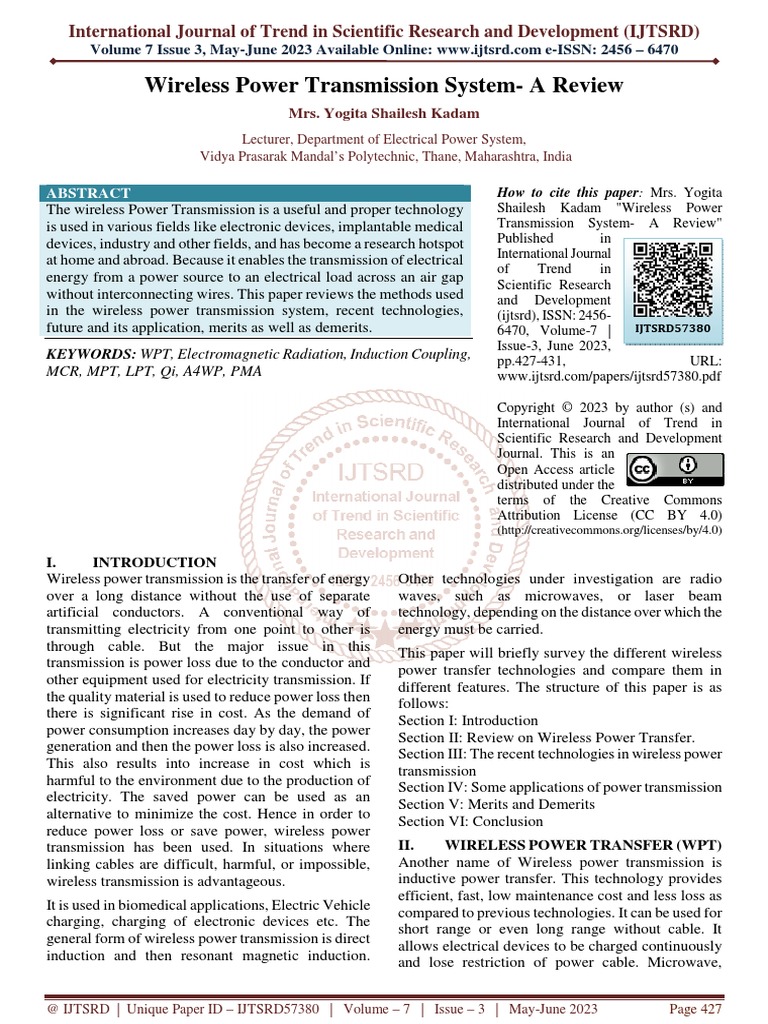 Wireless Power Transmission System A Review | PDF