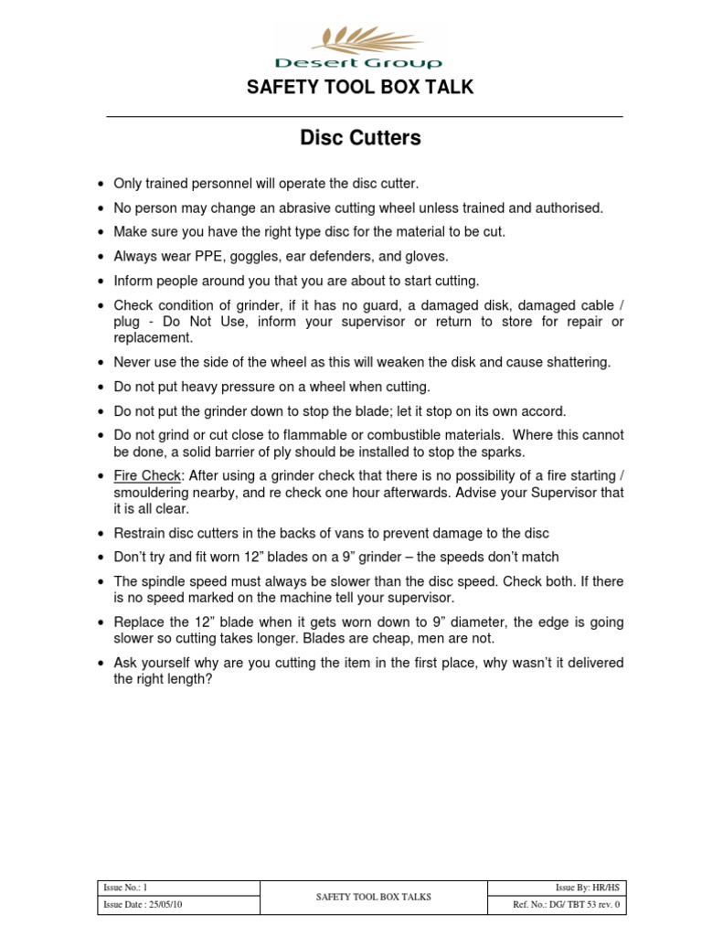 Safe Use of Disc Cutters | PDF