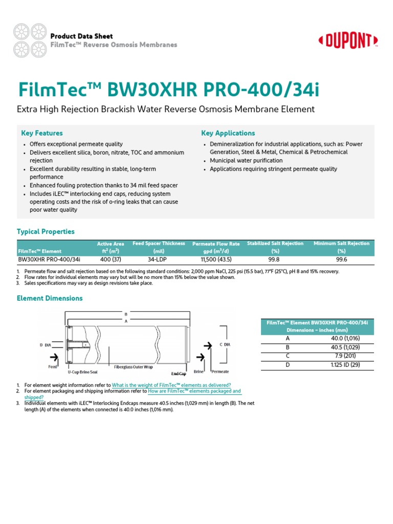 FilmTec BW30XHR PRO 400 34i | PDF