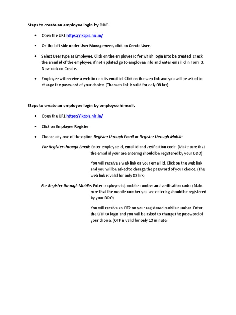 Steps To Create A Employee Login in CPIS | PDF