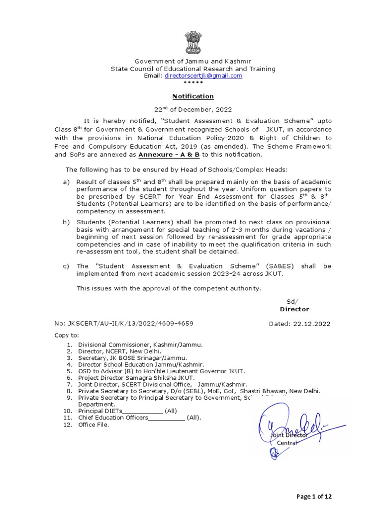 Student Assessment & Evaluation Scheme 2022 As Per NEP 2020 & Right of ...