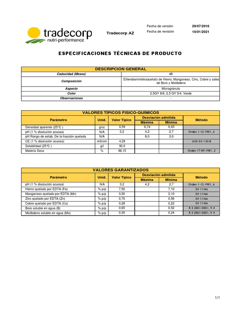PS QS 17 - Tradecorp - AZ Rev - 10 01 21 | PDF | Metales de transición ...