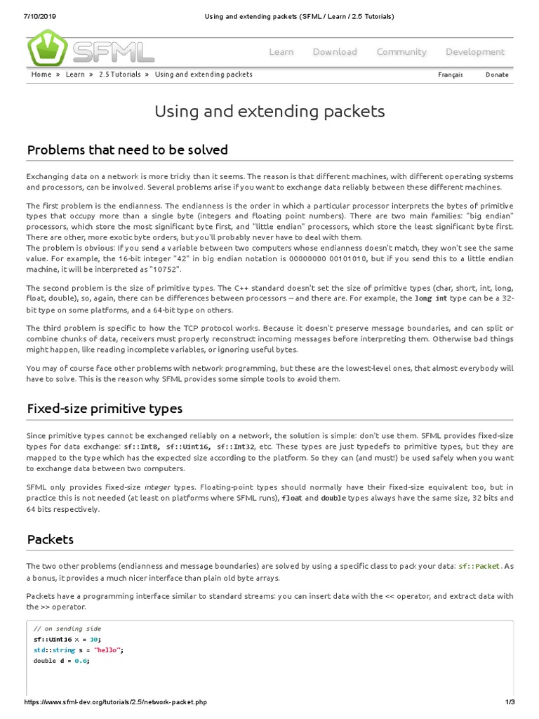 Using And Extending Packets Sfml Learn 25 Tutorials Pdf Integer Computer Science 6271