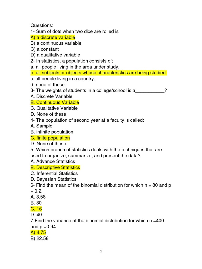 Statistics and Probability MCQs | PDF