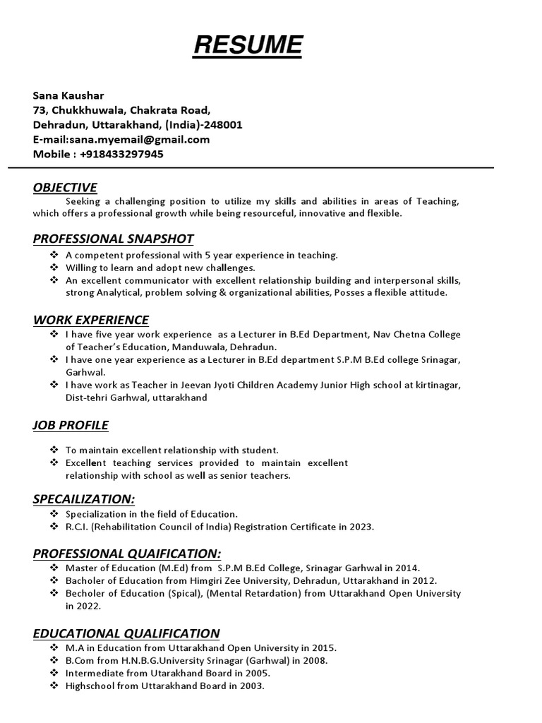 Sana Kaushar Resume | PDF