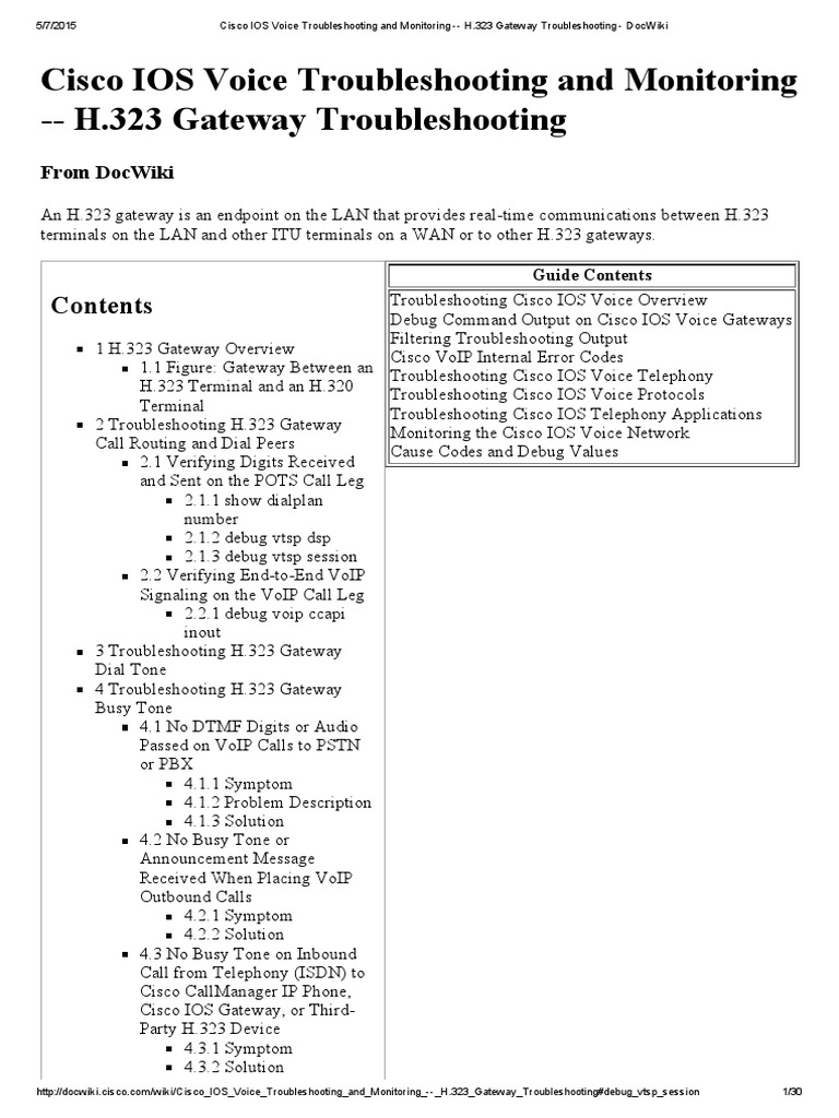 Cisco H.323 Gateway Troubleshooting Guide | PDF | Voice Over Ip ...