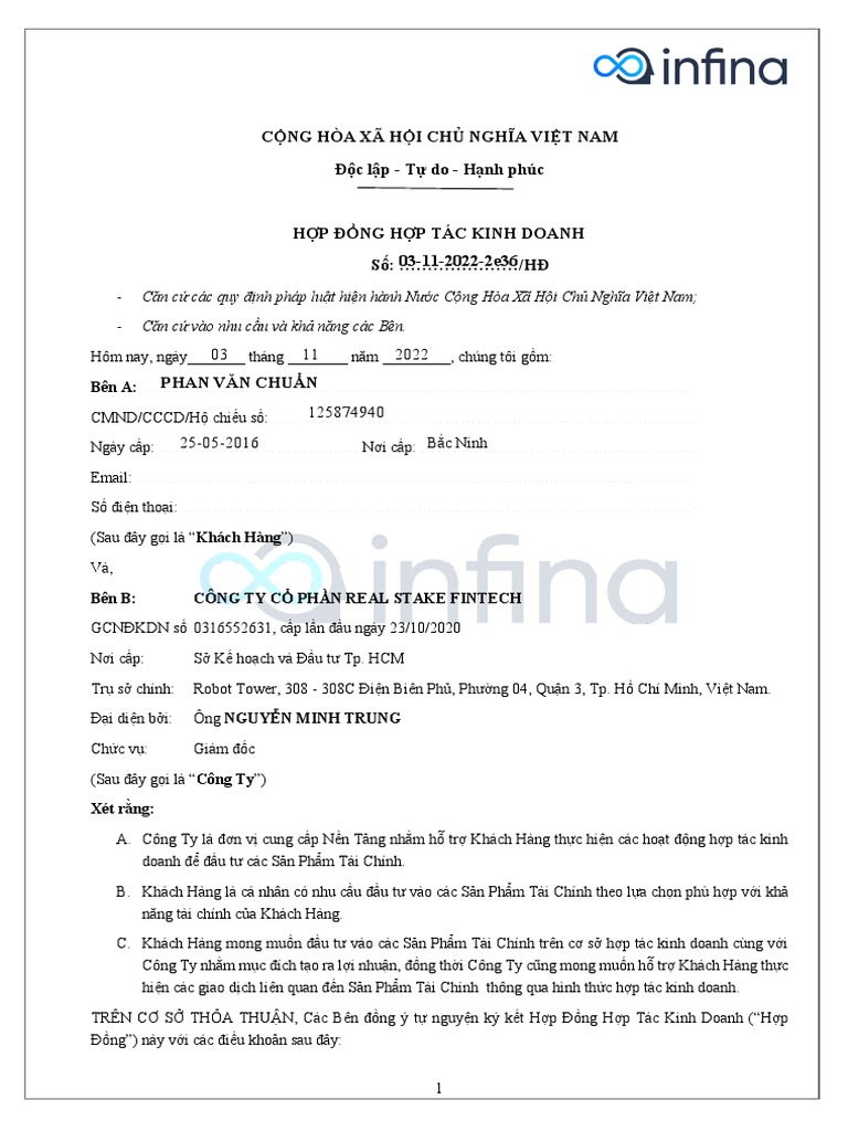 Infina BCC Contract Phan V N Chu N | PDF
