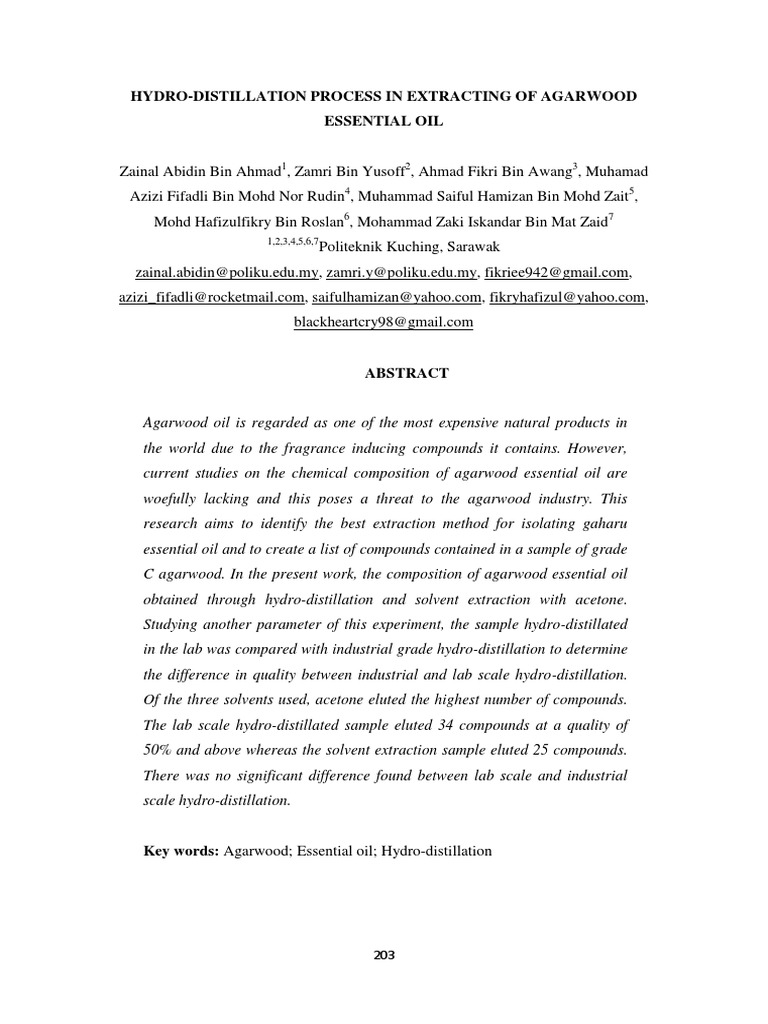 Hydro-Distillation of Agarwood Oil | PDF | Nature | Chemistry