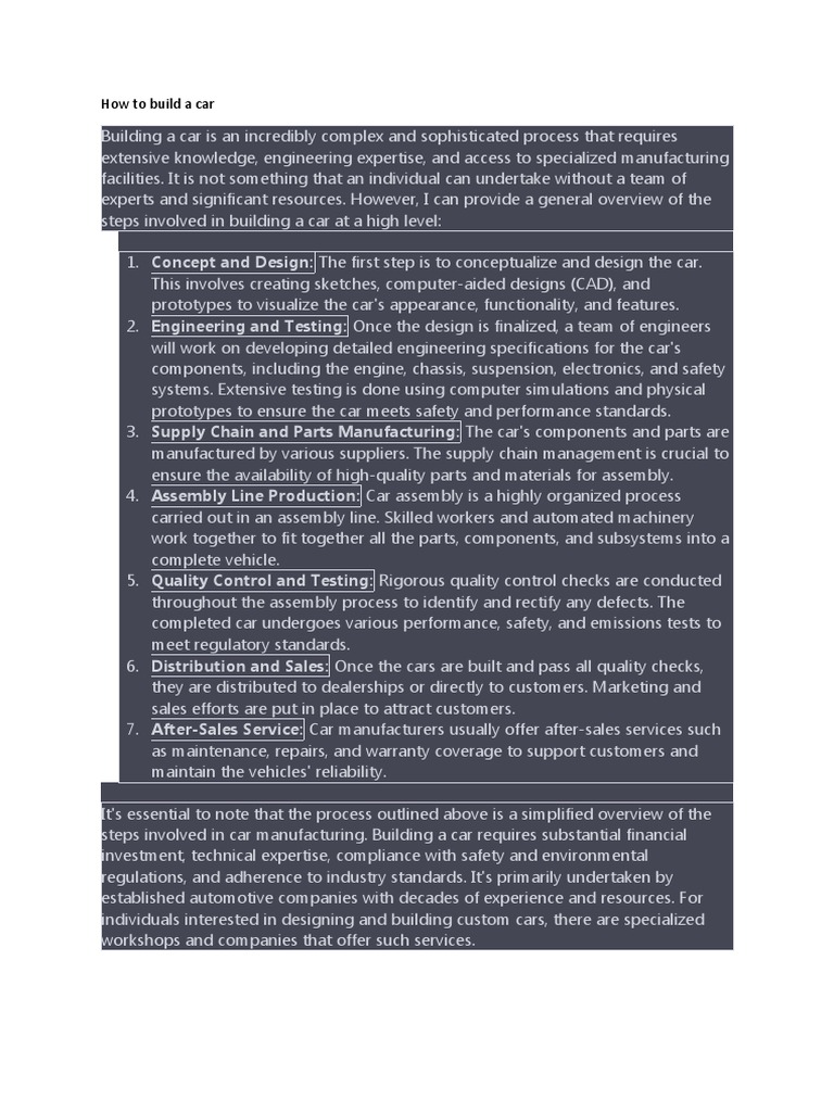 How To Build A Car | PDF