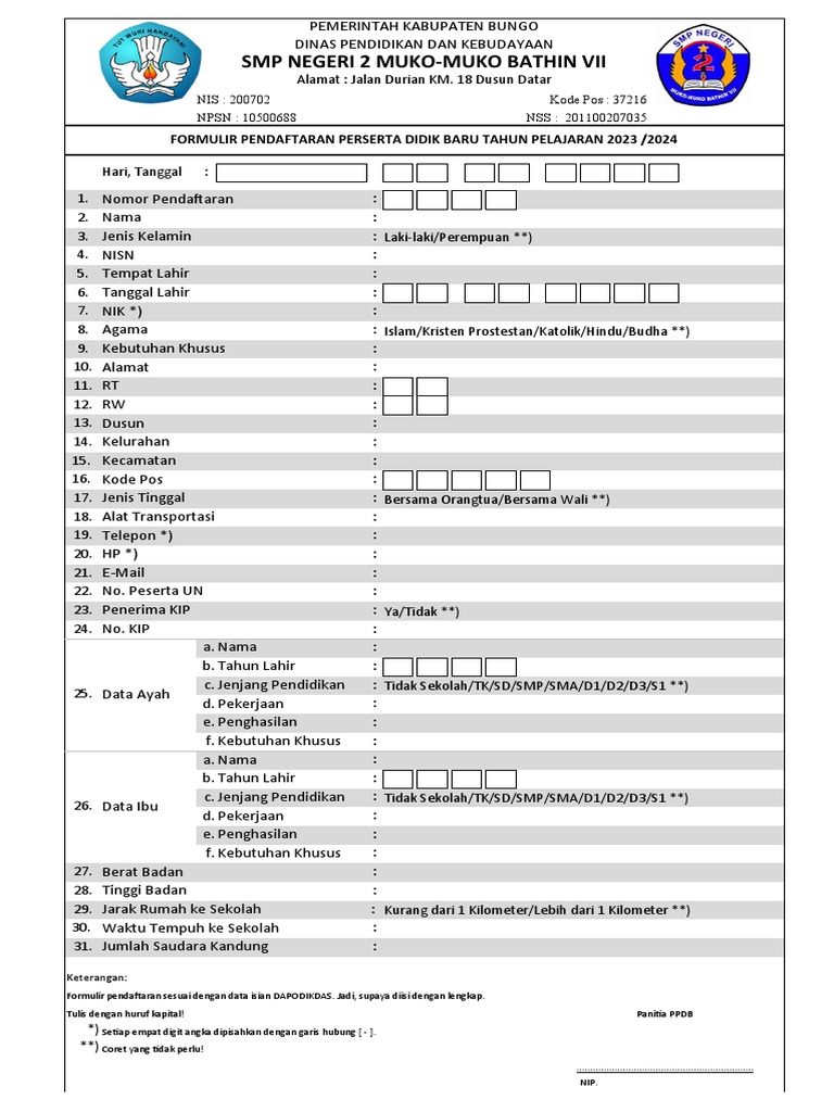 Formulir PPDB Versi Dapodikdas Sma | PDF
