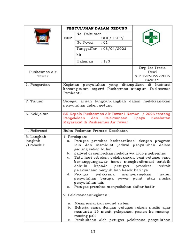 Sop Penyuluhan Dalam Gedung | PDF