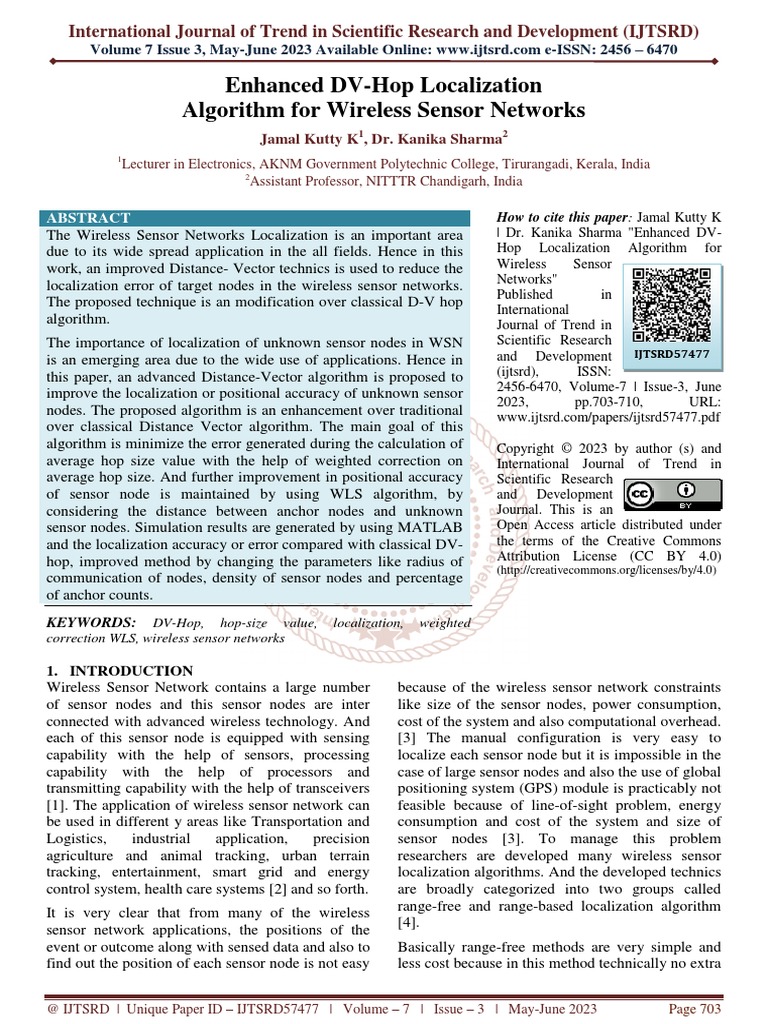 Enhanced Dv Hop Localization Algorithm For Wireless Sensor Networks Pdf Wireless Sensor