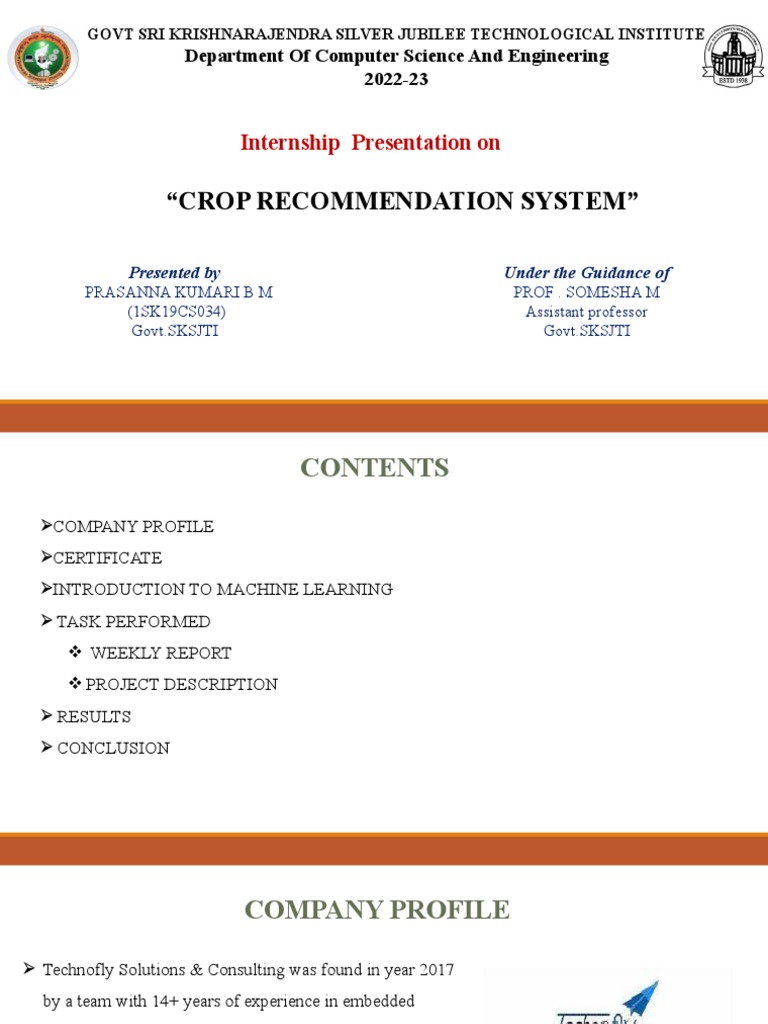 "Crop Recommendation System": Internship Presentation On | PDF