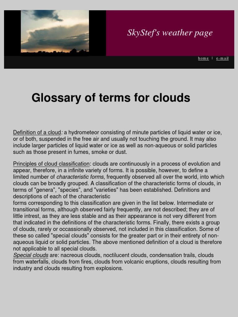 Glossary of Terms For Clouds: Skystef'S Weather Page | PDF | Cloud ...