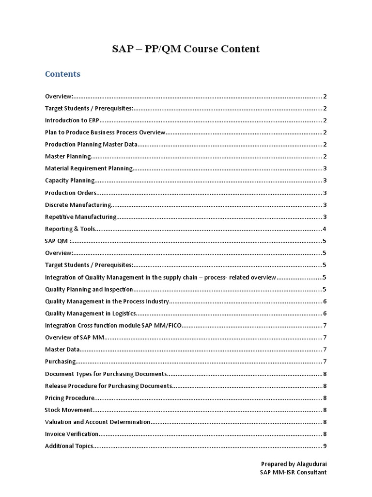 SAP PP&QM Training Content | PDF