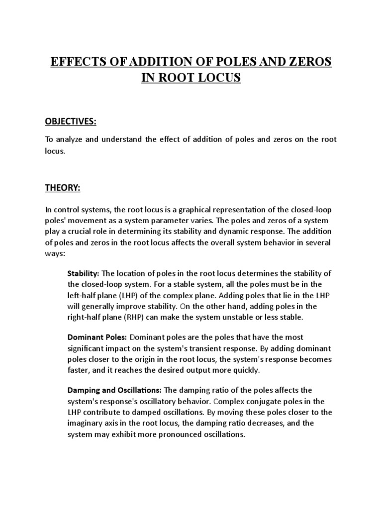 EFFECTS OF ADDITION OF POLES AND ZEROS IN ROOT LOCUS SP | PDF | Control Theory | Damping