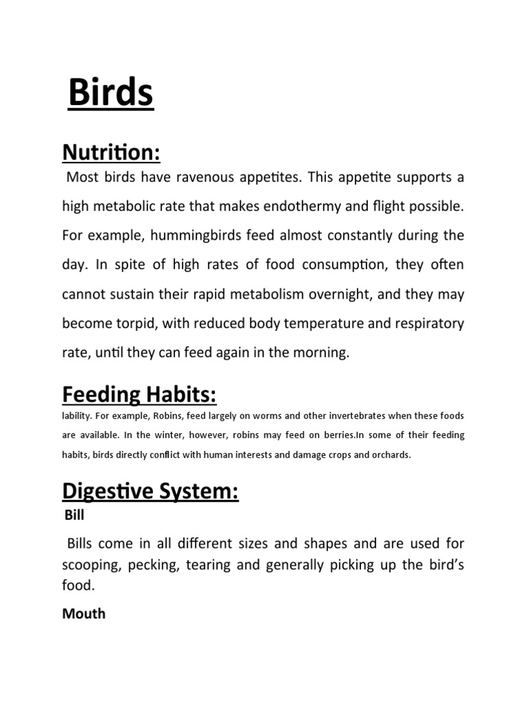 Birds (Nutrition and Digestion) .Docx (Mudassir) | PDF | Digestion ...