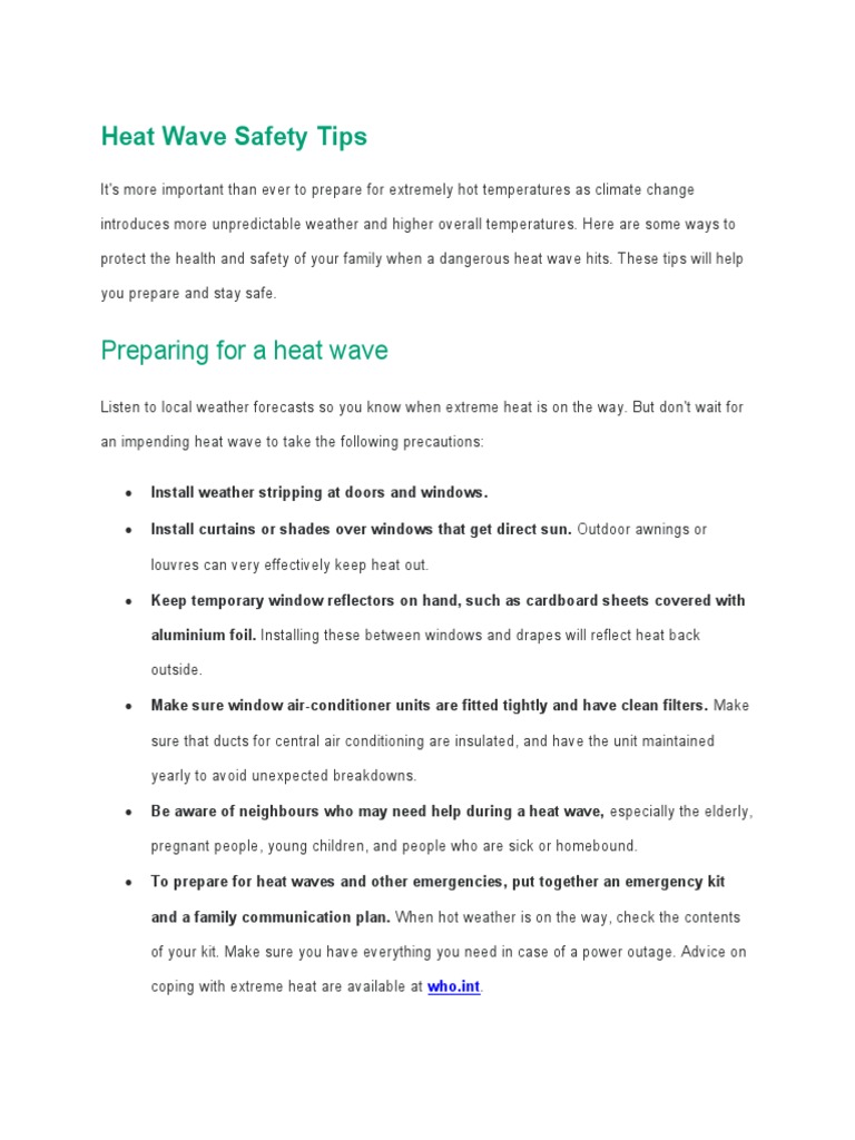 Heat Wave Safety Tips | PDF | Heat Wave | Hyperthermia