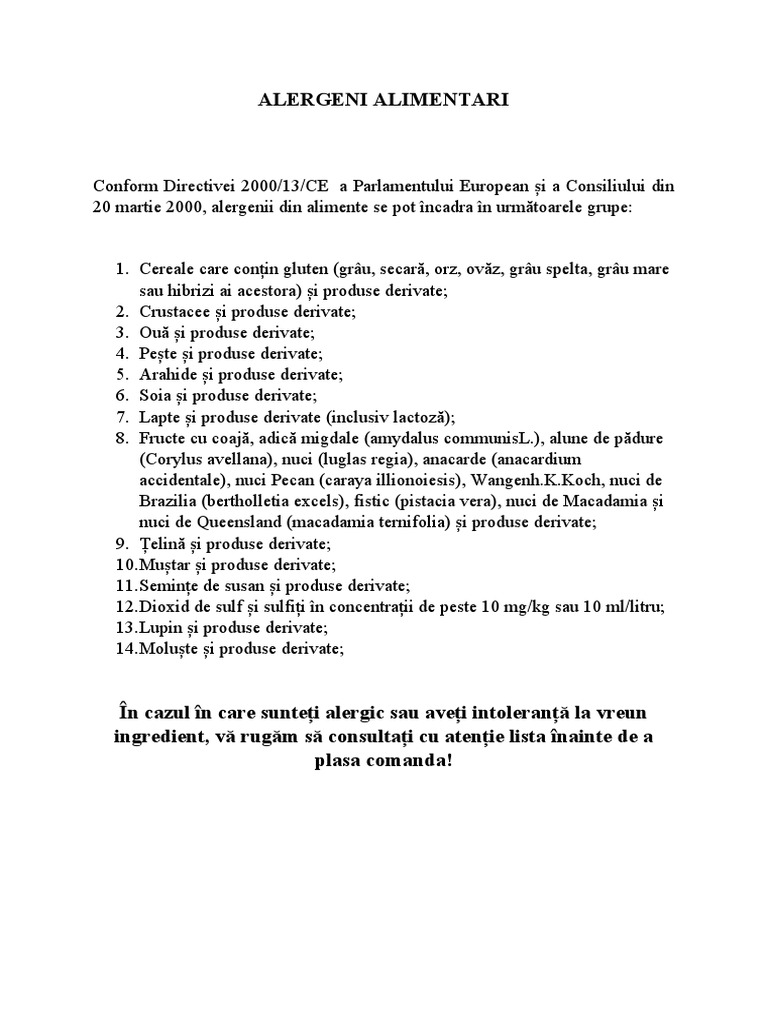 Alergeni Alimentari | PDF