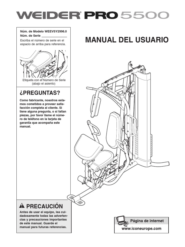 Weider Pro 5500 System Weevsy2996 Manual de Usuario | PDF | Tornillo ...