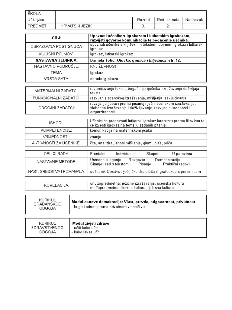 Olovka Gumica I Bilježnica, Igrokaz | PDF