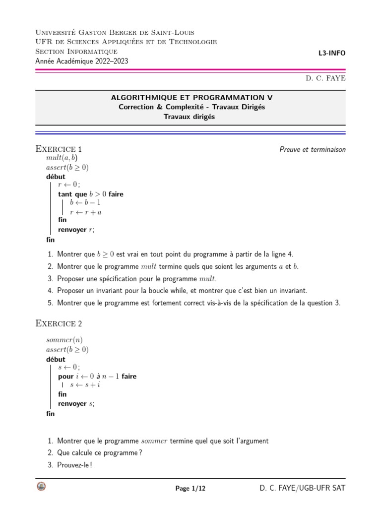 TD1 Algo5 L3-Info 2022-2023 | PDF