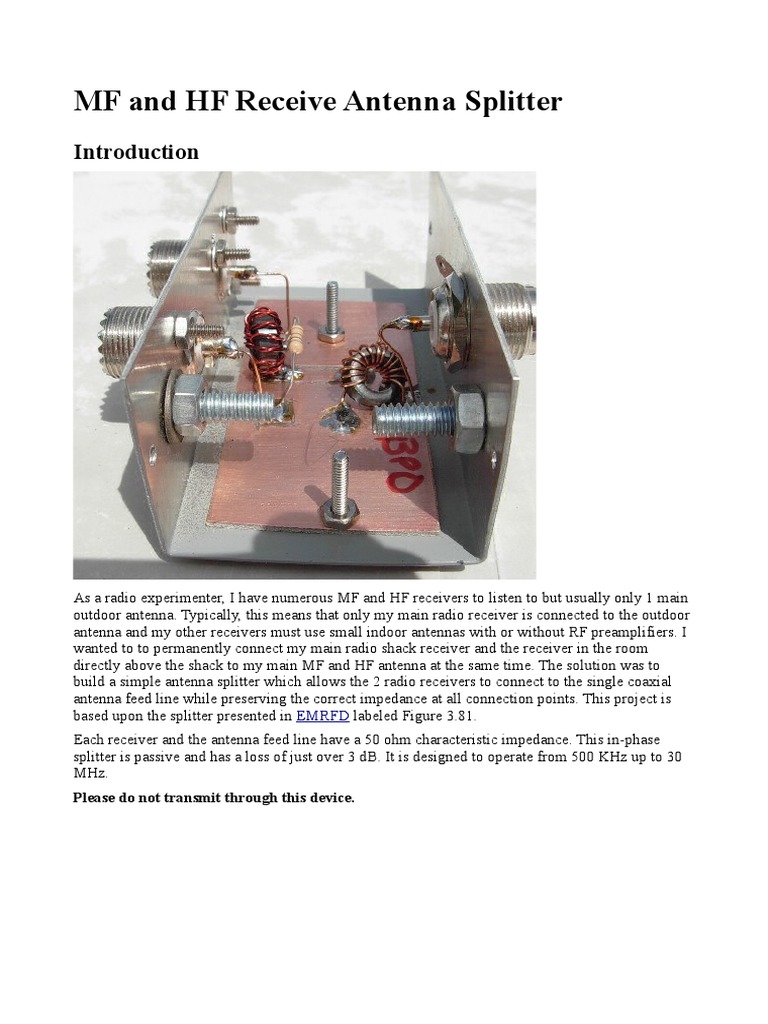 MF e HF Receive Antenna Splitter | PDF | Antenna (Radio) | Inductor