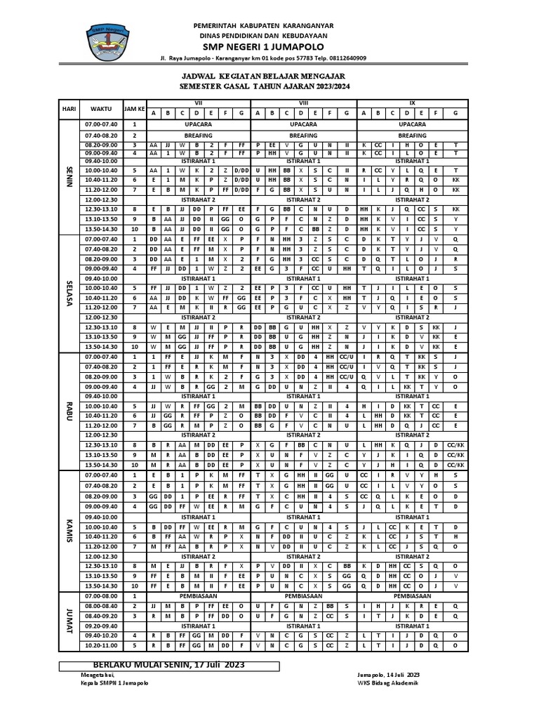 Jadwal Gasal 2023-2024 | PDF