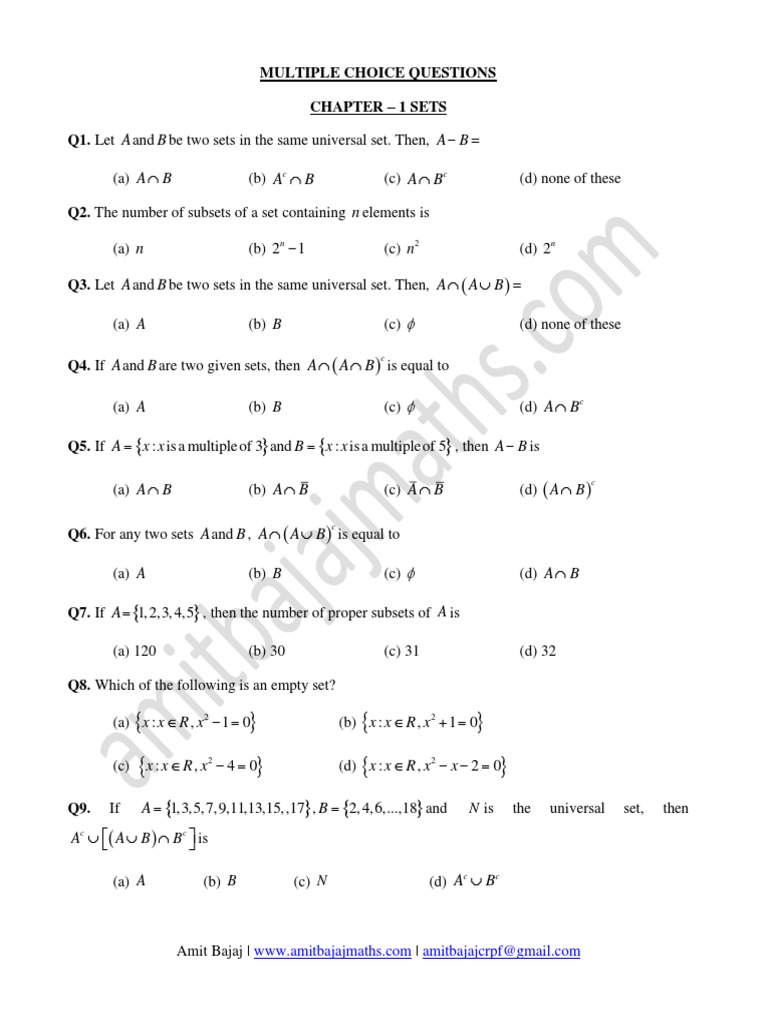 CH 1 Sets MCQ | PDF