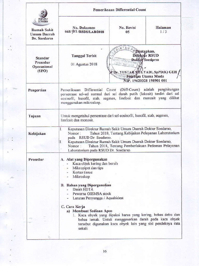 Sop 11. Pemeriksaan Differential Count | PDF