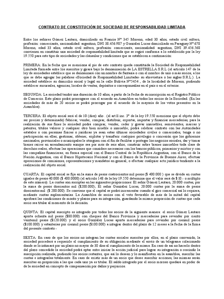 Contrato - Constitutivo - de - Una - SRL LA ESTRELLA SRL 2023 | PDF
