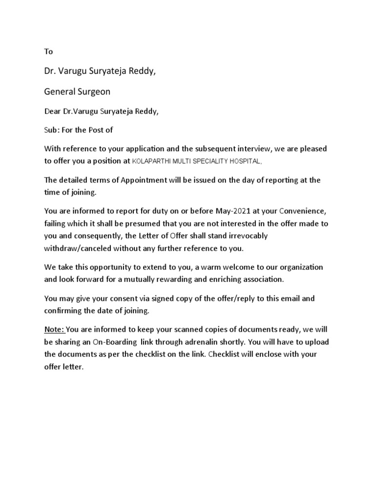 Suryateja Offer Letter | PDF