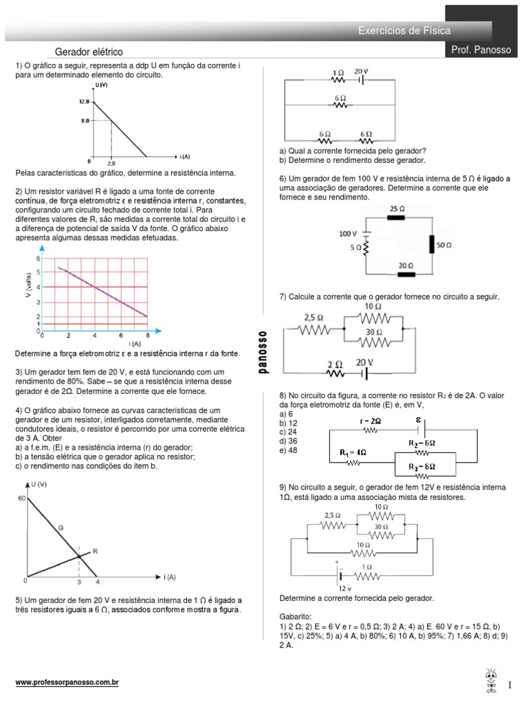 Lista Física f3 | PDF | Resistência elétrica e condutividade | Rede elétrica