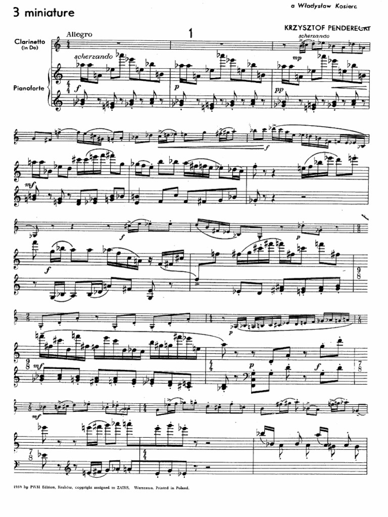 Penderecki Three Miniatures For Clarinet and Piano PDF | PDF
