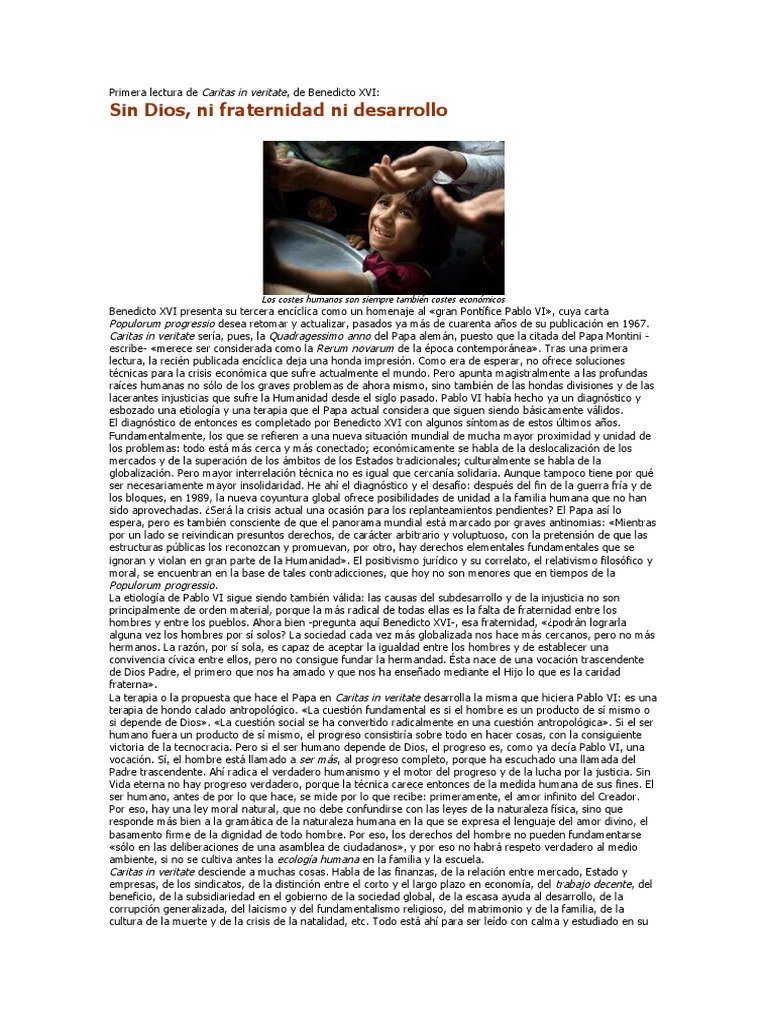 Primera Lectura de Caritas in Veritate | PDF Primera Lectura de Caritas in Veritate | PDF