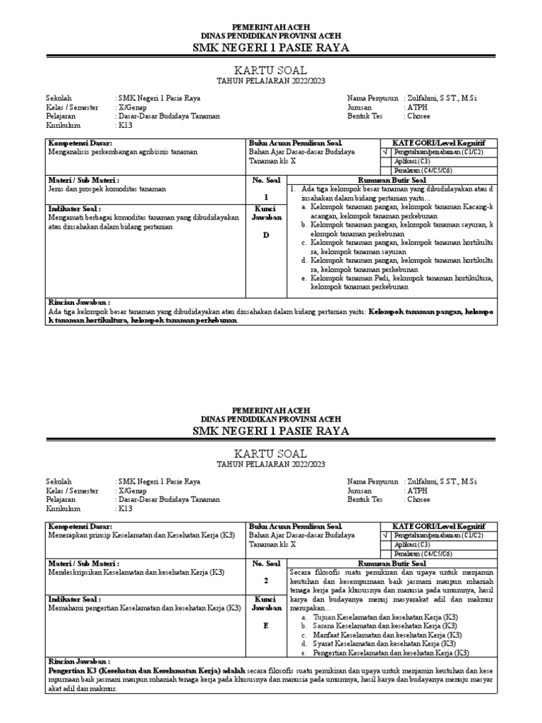 Kartu Soal DDBT X Genap | PDF