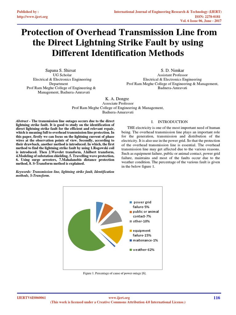 Protection of Overhead Transmission Line From The Direct Lightning Strike Fault by Using ...