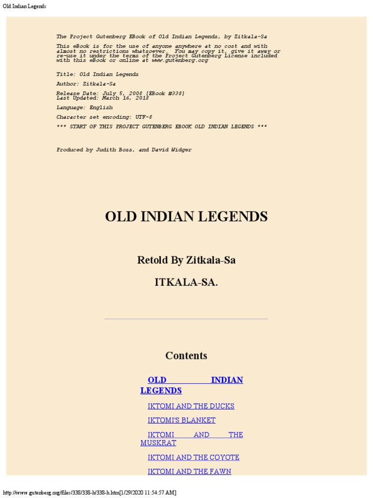 Zitkala-Sa Old Indian Legends | PDF