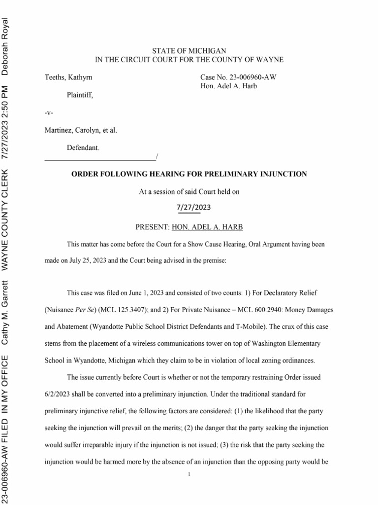 Teets v. T-Mobile - Order Granting Preliminary Injunction | PDF