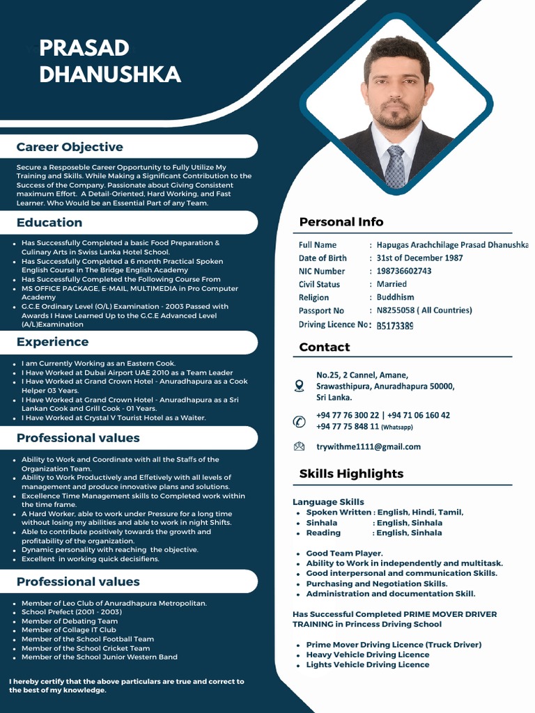 Dhanushka's CV New PDF | PDF