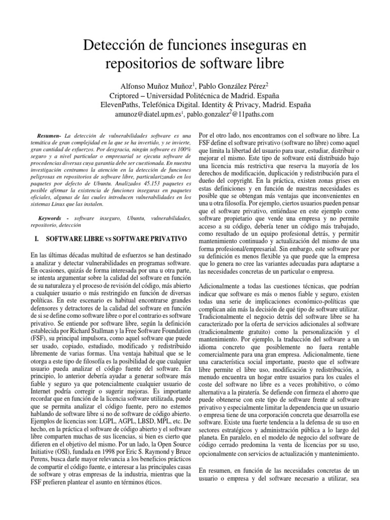 Detección de Funciones Inseguras en Repositorios de Software Libre | PDF