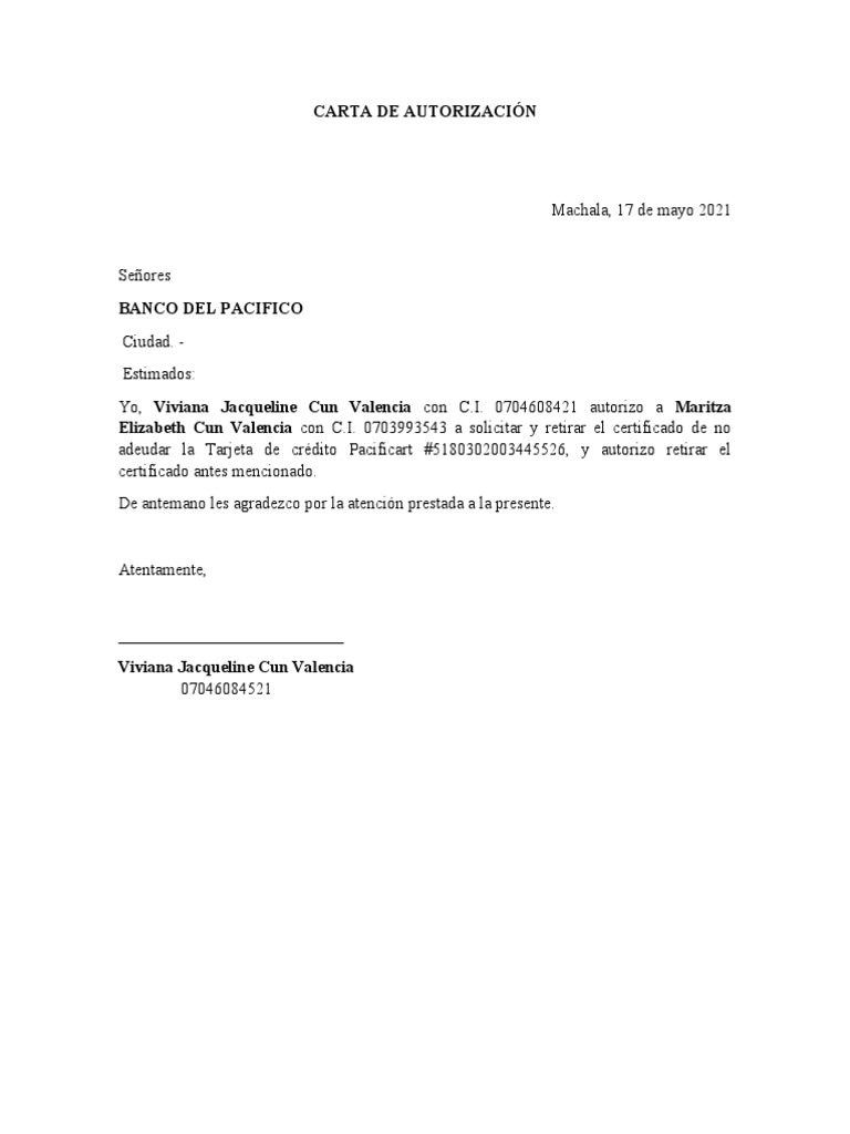 Carta de Autorizacion | PDF