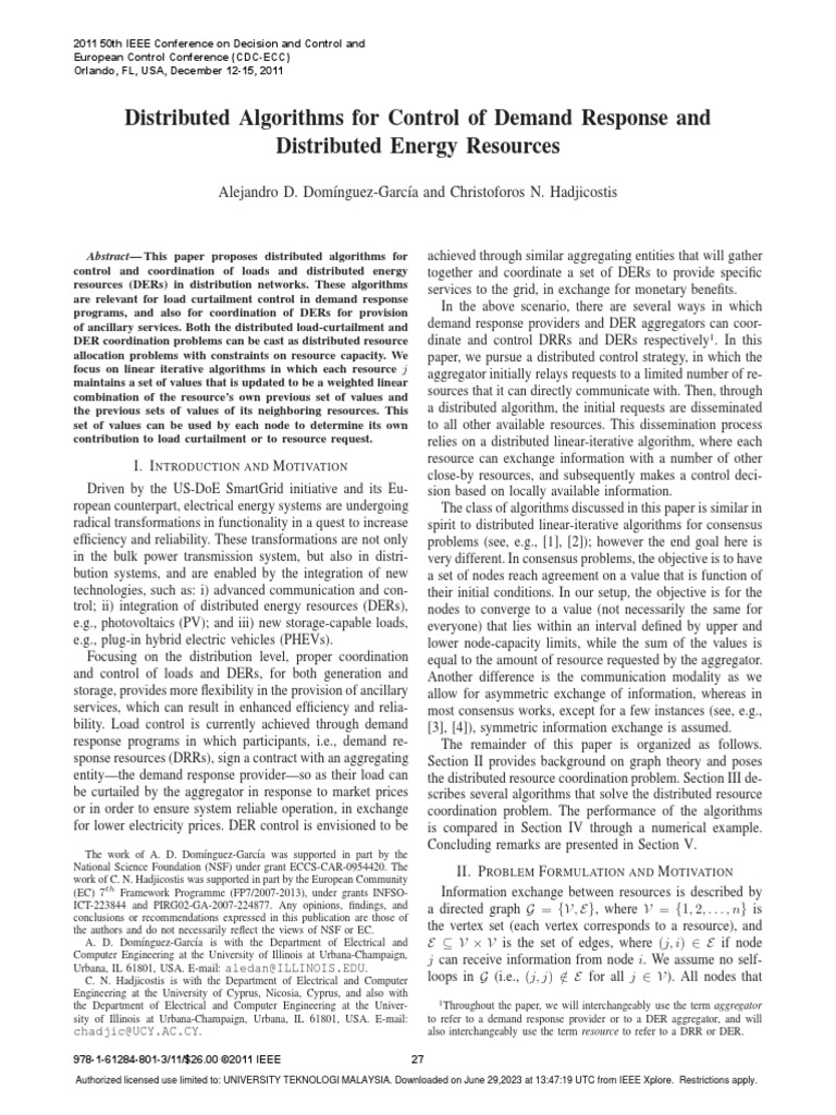 1.0 Distributed - Algorithms - For - Control - of - Demand - Response - and - Distributed ...